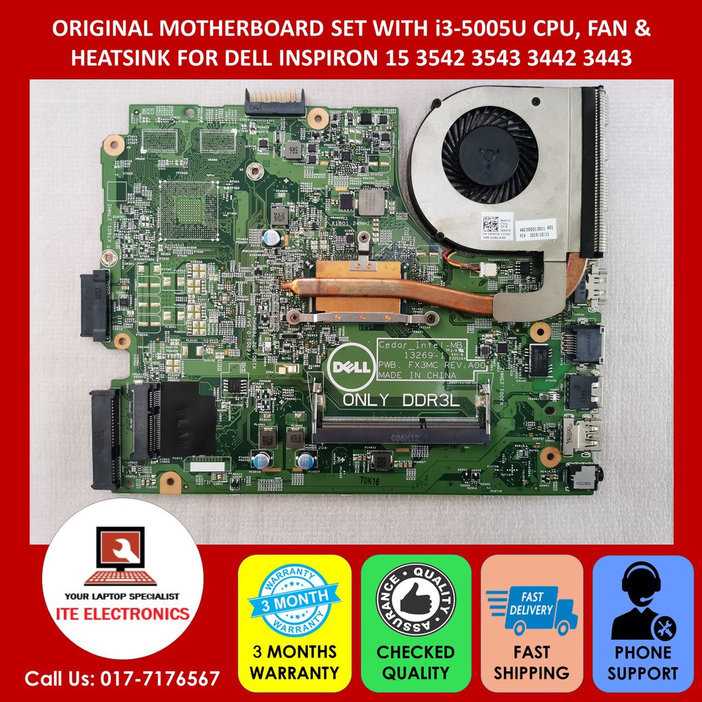 ORIGINAL NEW DELL INSPIRON 15 3542 3543 3442 3443 MOTHERBOARD SET 0DVF8F WITH SR27G i3-5005U CPU ...