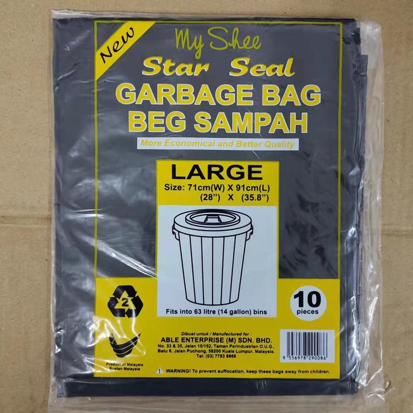 [10pcs] 71CM x 91CM Black Garbage Bag Size L / Plastik Sampah Hitam ...