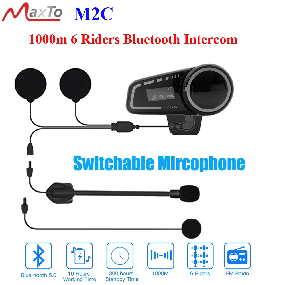 Maxto M2C Intercom Waterproof Motorcycle Helmet Bluetooth Headset 1000M/FM /6 Riders Talking ...