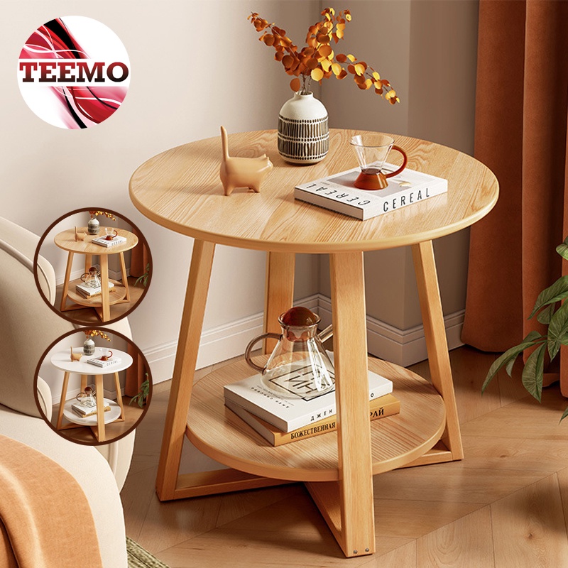 TEEMO Small Round Table Sofa Side Table Solid Wood Bedroom Mini Bedside ...