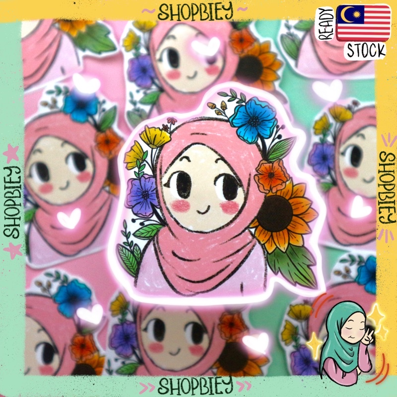 FLOWER HIJAB GIRL stickers muslimah girl journaling planners decoration ...