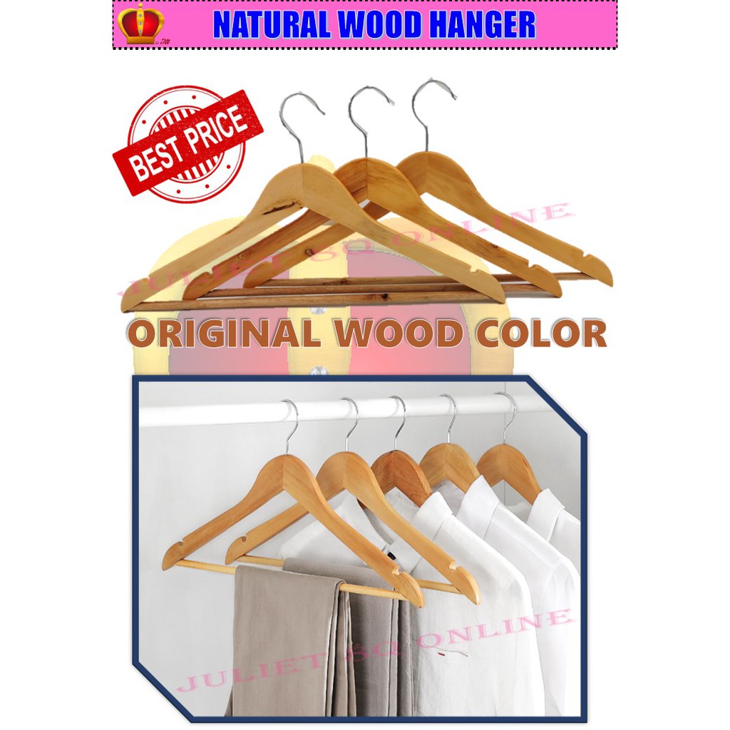 10 Pcs Natural Wood Hanger Solid Wood Clothes Hanger Adults Hanger ...