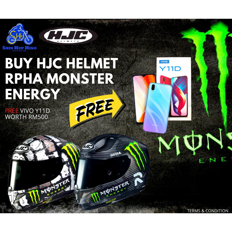 HJC FULLFACE HELMET MODEL RPHA 11 MONSTER ENERGY MOTORCYCLE FULLFACE ...
