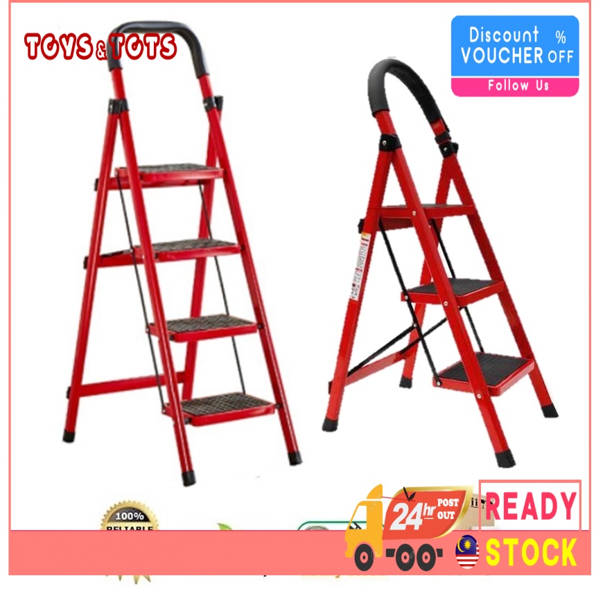 Folding 3 and 4 Tier Lightweight Steel Step Ladder with Hand Grip ...