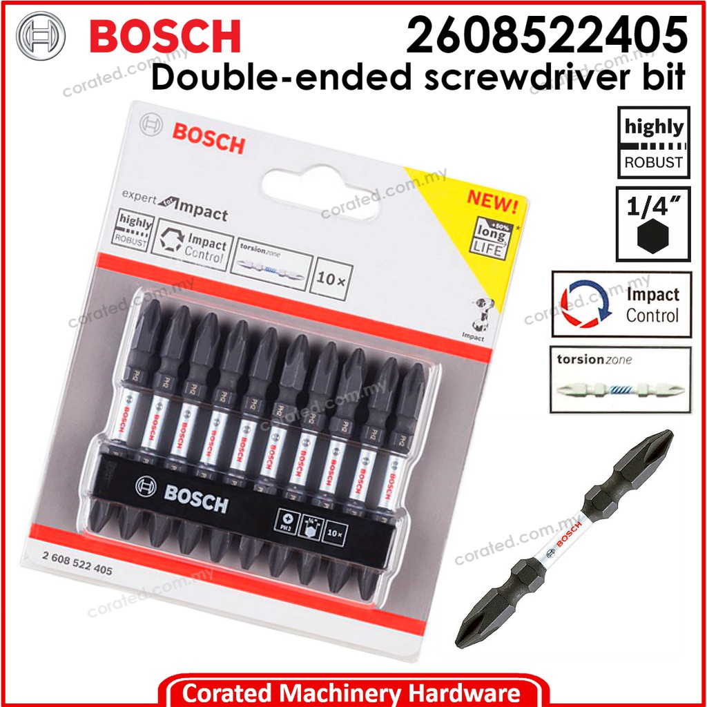 Bosch 10pcs PH2x65MM Magnetised Impact Control Double-Ended Screwdriver ...