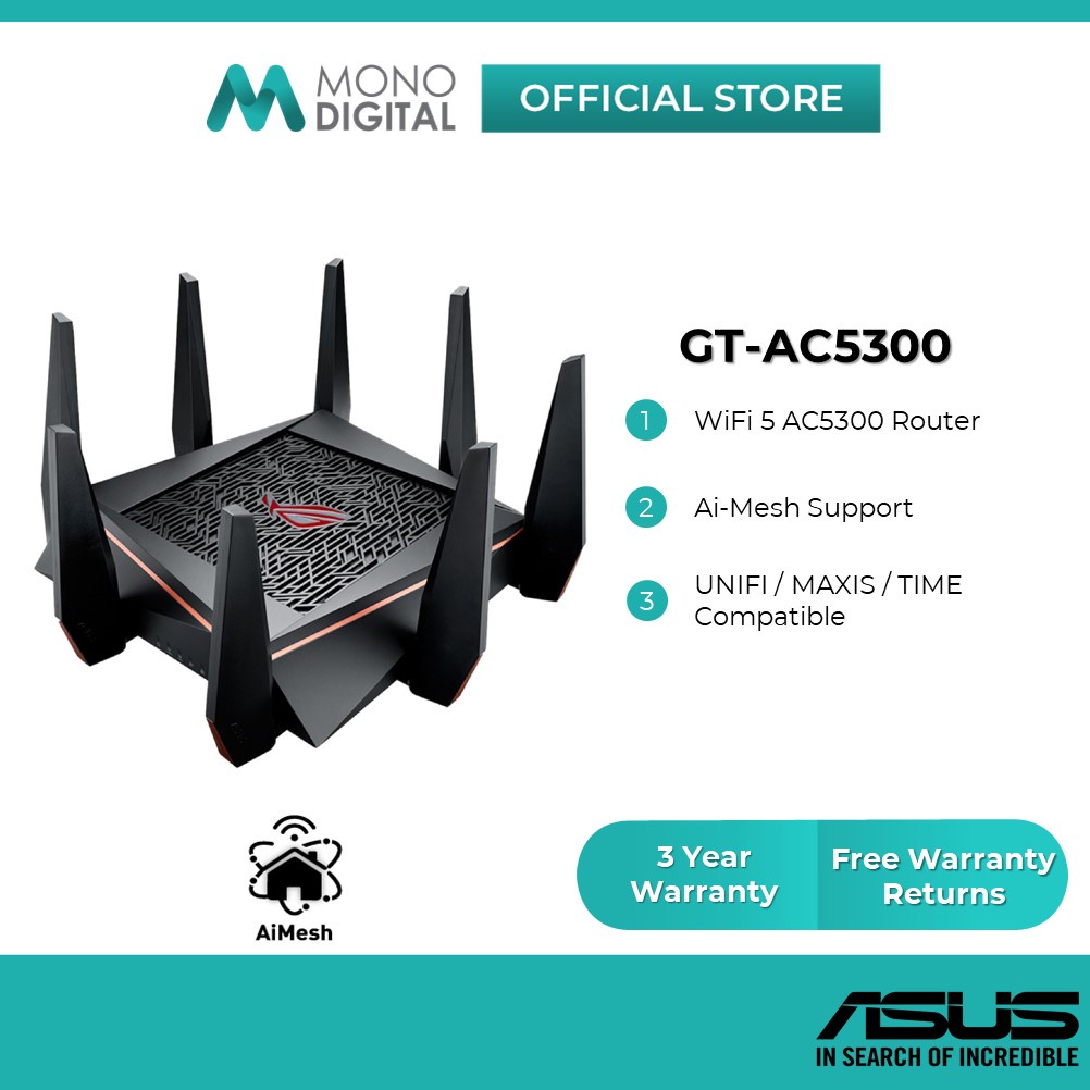 ASUS Router GT-AC5300 ROG Rapture Tri-band WiFi Gaming Router Wireless ...