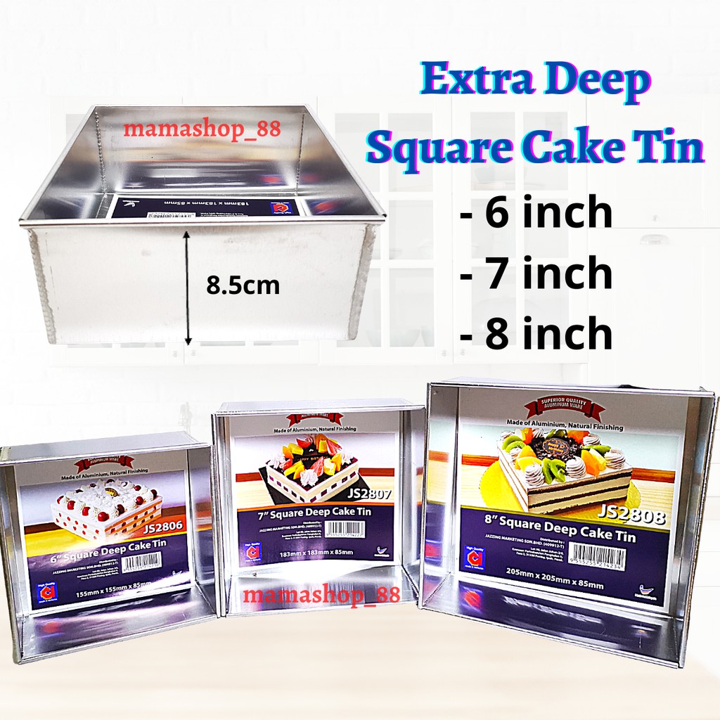 Aluminium Extra Deep Square Cake Mould Tin (Deep 8.5CM) -6/7/8 Inch ...