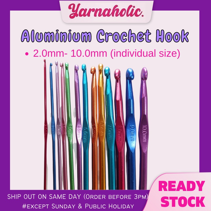 Jarum Kait Aluminum (2.0-10.0mm)/Aluminum Crochet Hook (2.0mm-10.0mm ...