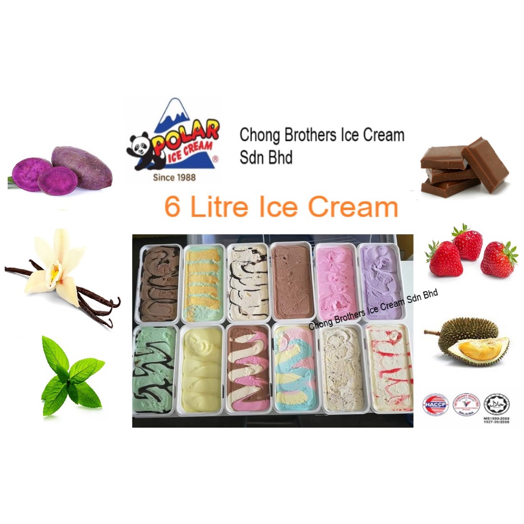 Polar Ice Cream 6 litre per tub flavour Frozen Snack Aiskrim | Shopee ...