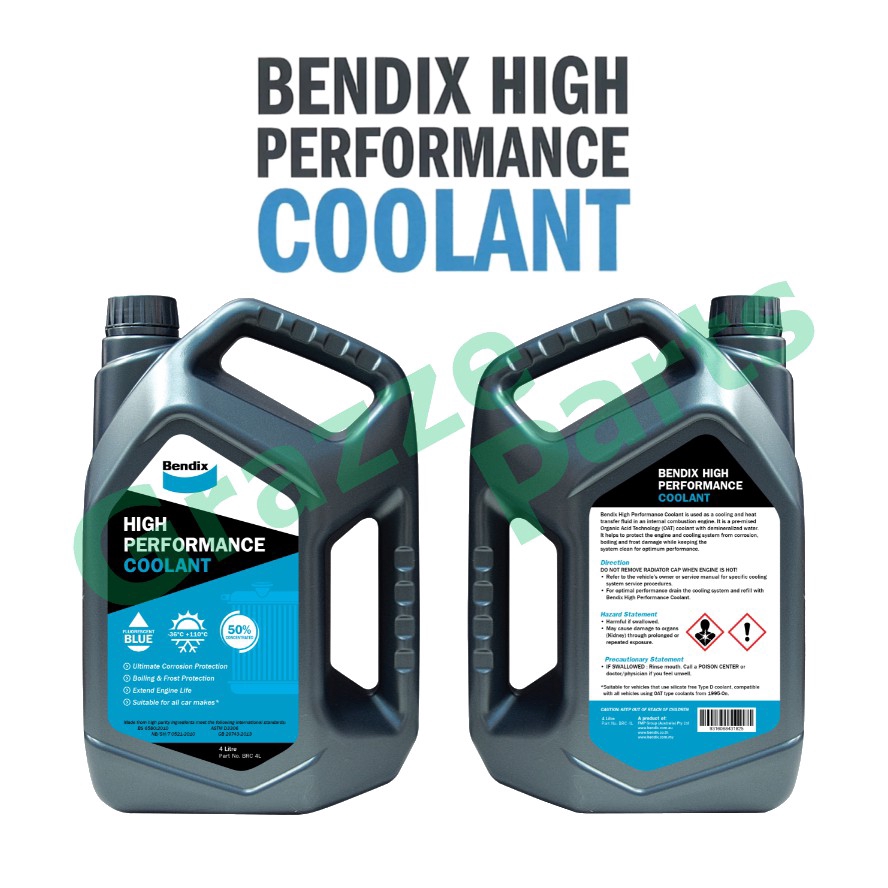 (4 Litre) Bendix High Performance Coolant is a pre-mixed Organic Acid ...