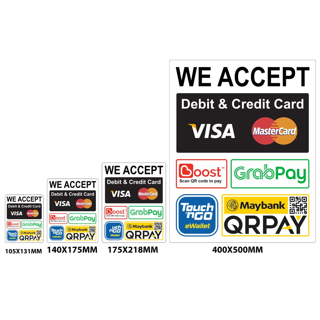 WE ACCEPT CREDIT & DEBIT CARD PVC SIGN STICKER WITH MATTE LAMINATED ...