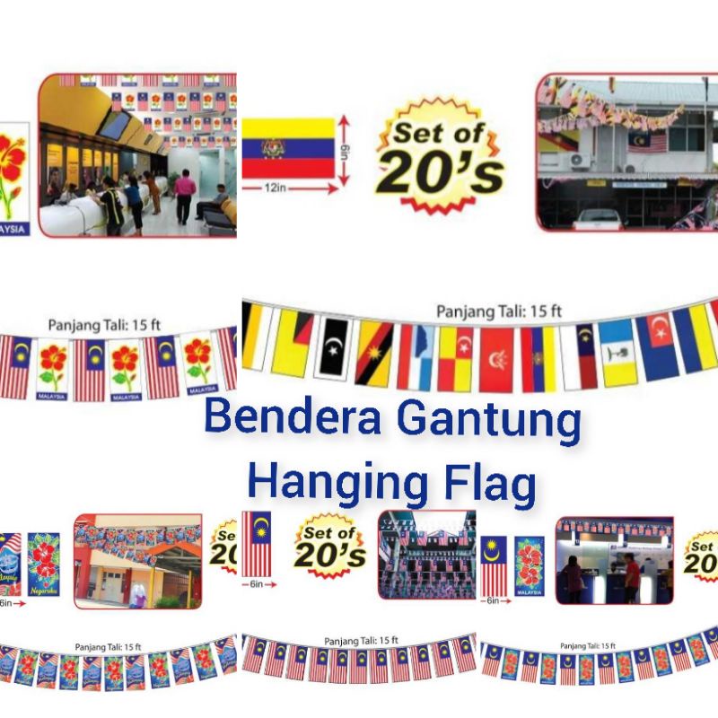 SET MALAYSIA FLAGLINE HIBISCUS BUNGA RAYA NEGERI-NEGERI BENDERA GANTUNG ...