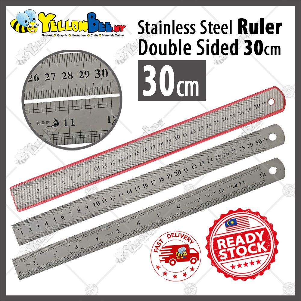Stainless Steel Metric RULER 30cm 12in Set 2s Pembaris Besi Double ...