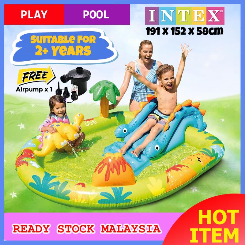 Intex 57166 Little Dino Dinosaur Themed Inflatable Pool Backyard Play ...