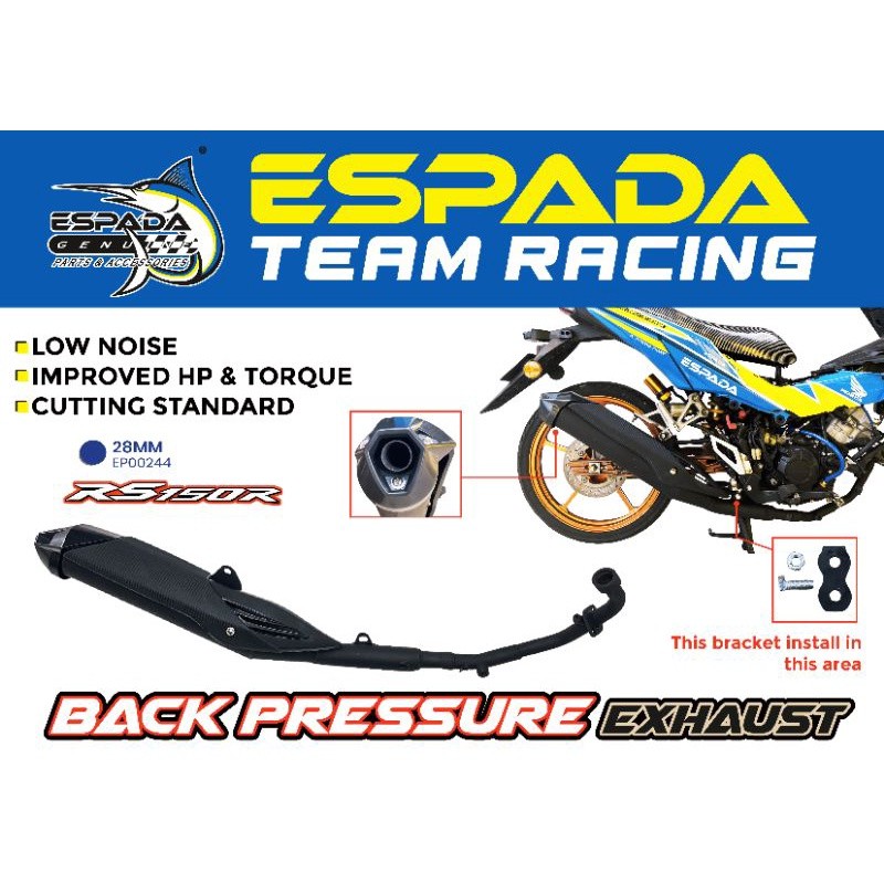 HONDA RS RS150 ESPADA RACING EKZOS EXHAUST MUFFLER ESPADA 28MM (BACK PRESSURE) CUTTING STANDARD ...
