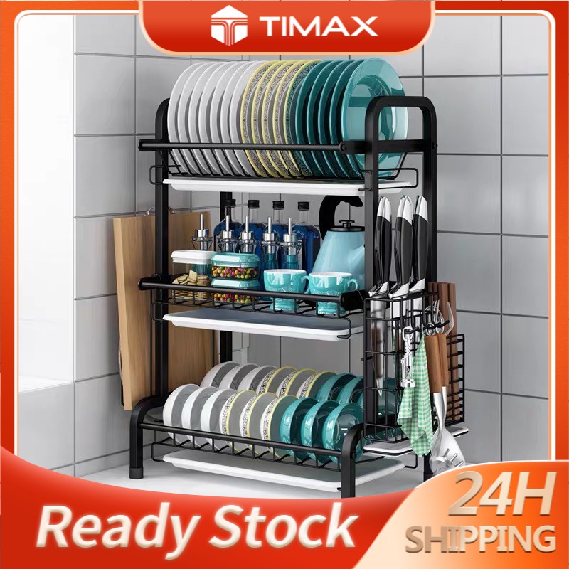 2/3Tier Rak Pinggan Stainless Steel Dish Rack Dish Drainer Dish Rak ...