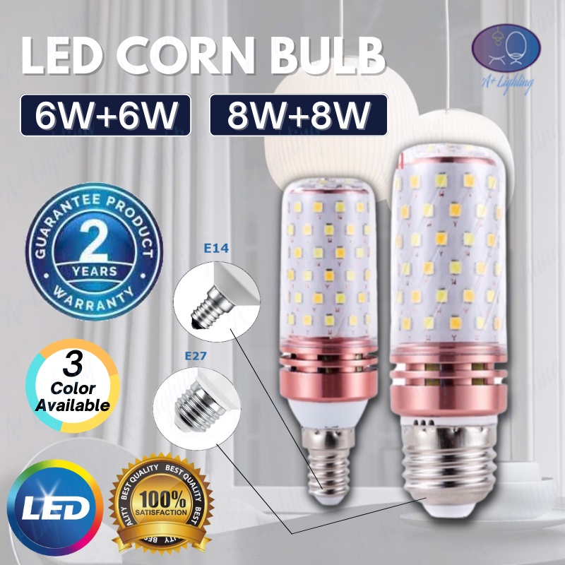 LED CORN BULB 6W+6W 8W+8W E14/E27 3 COLOR BULB BLUE CEILING LIGHT WALL TABLE LAMP MENTOL JAGUNG ...