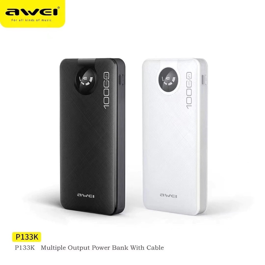 Awei P133K 10000 mah Led Display Built-in 4 Micro / IP / Type C Cable ...