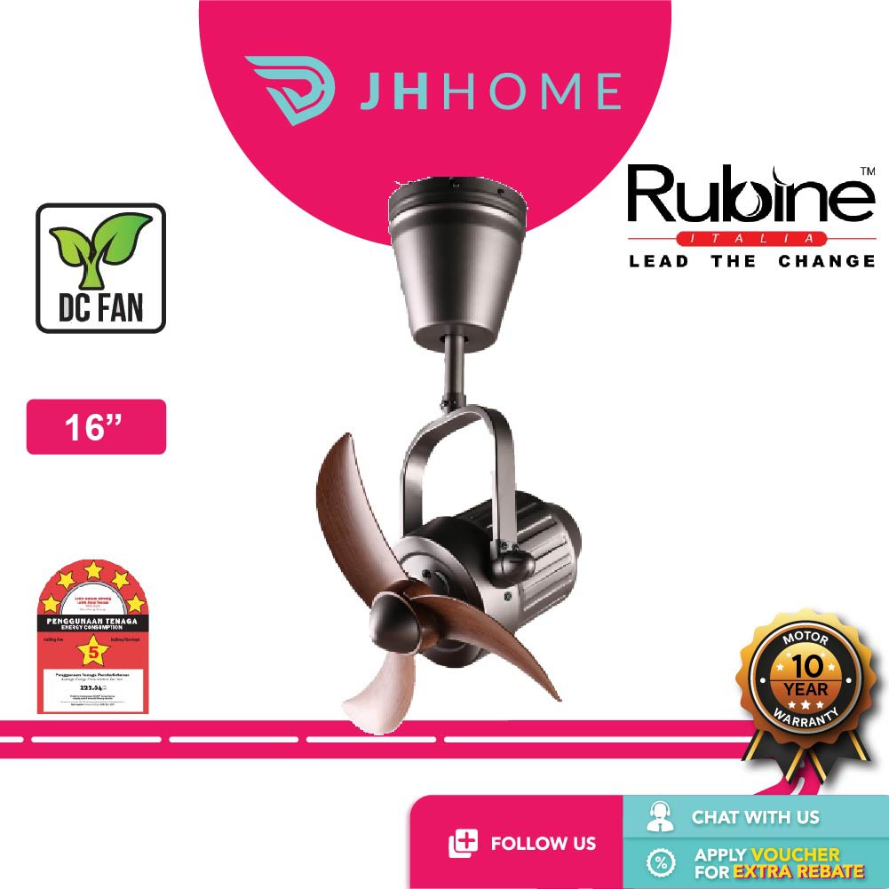 Rubine 16'' Rapido 3 Blade Ceiling Fan - Walnut Color | ROF-RAPIDO16-3B ...