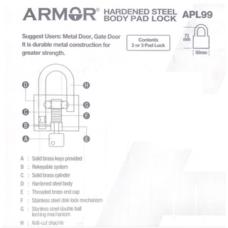 YLK ARMOR APL99 Key Alike 2/3/4/5 KAS HARDENED STEEL ANTI CUT BODY PAD ...