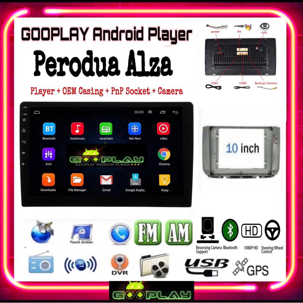 ANDROID PLAYER WITH PERODUA ALZA PLAYER CASING , PLUG AND PLAY SOCKET ...