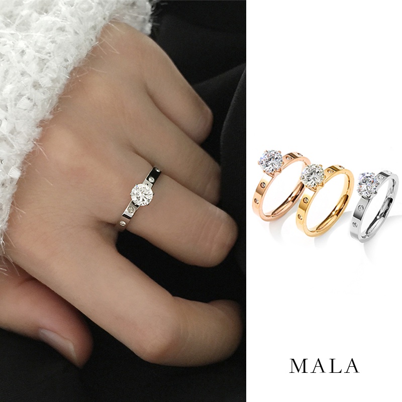 Korean Single Diamond Titanium Steel Simple 18K Gold Women Ring No Rust ...