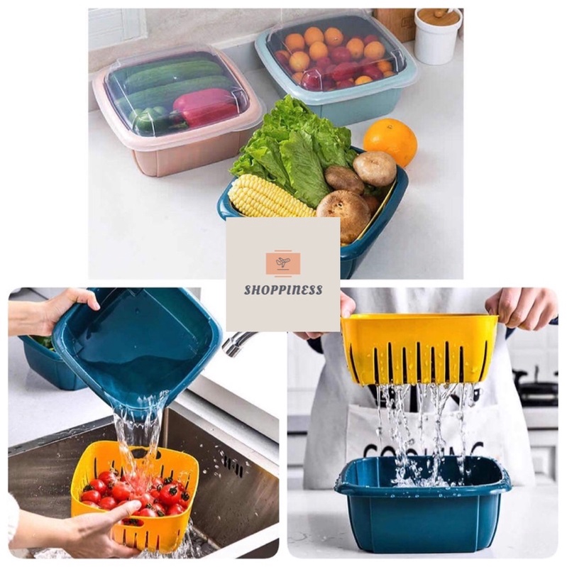 Vege Washing Plastic Basket Container Easy Rinsing 2-in-1 with cover ...