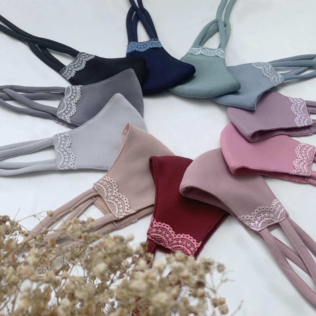 SLIM FIT FACE MASK LACE COLOUR MASK MUKA HIJAB PELITUP MUKA BERTALI ...