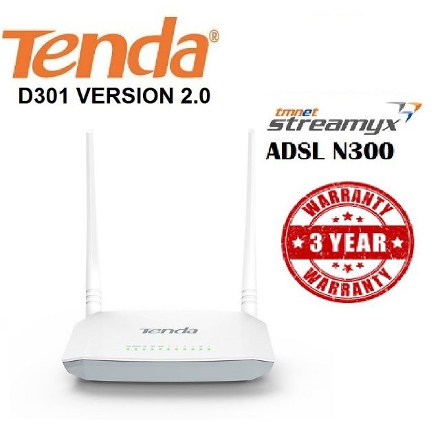 MALAYSIA TENDA D301 V2 Wireless 300mbps ADSL2+ Modem WiFi Router USB ...