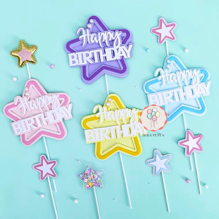 Cake TOPPER HBD MOTIF Star PASTEL / CAKE Decoration | Shopee Malaysia