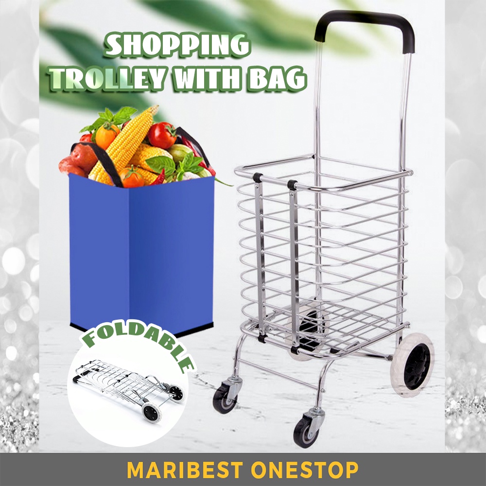 4 Wheel Foldable Trolley Aluminium Lightweight Shopping Cart with Bag ...
