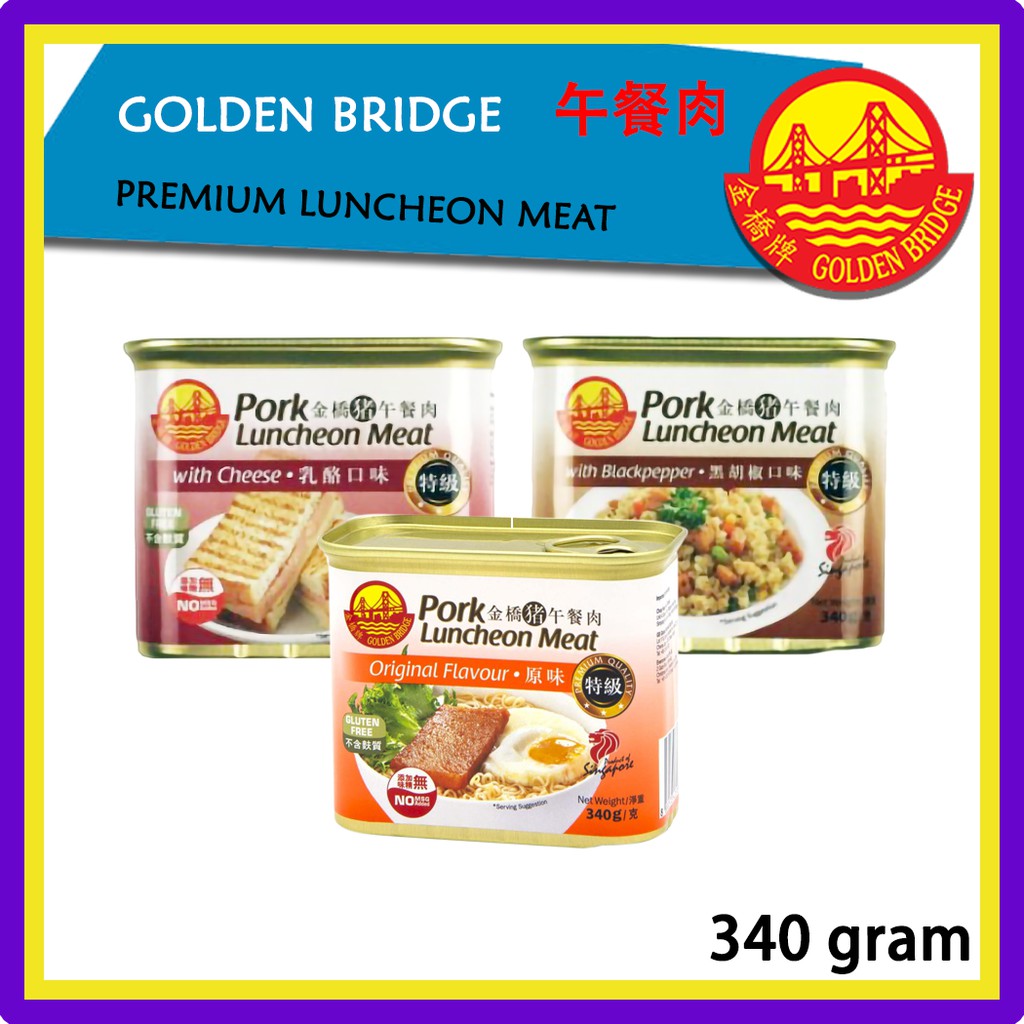 SINGAPORE GOLDEN BRIDGE PORK LUNCHEON MEAT Original / Cheese / Black ...