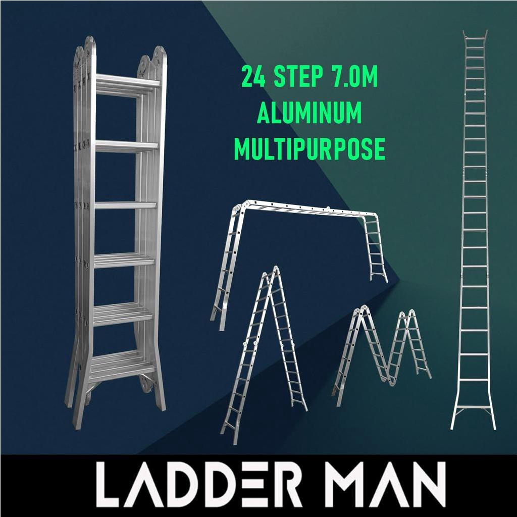 WB70 24 STEP MULTIPURPOSE ALUMINIUM LADDER WIDER BASE | Shopee Malaysia