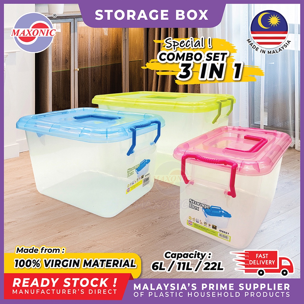 MAXONIC 3 IN 1 COMBO SET 6/11/22L MULTIPURPOSE STORAGE BOX WITH LID ...