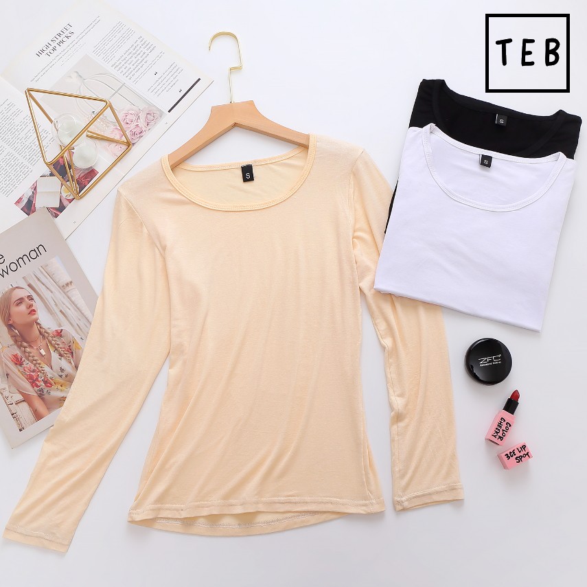 Women Inner Plain Muslimah Long Sleeved Innerwear, Baju Muslimah Inner ...