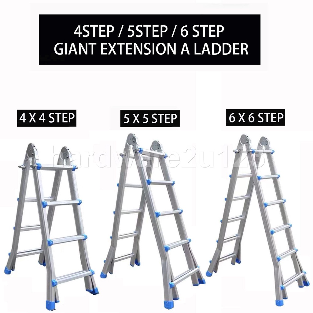 4x4Step / 5x5Step / 6x6Step Heavy Duty Giant Extension Aluminium Ladder ...