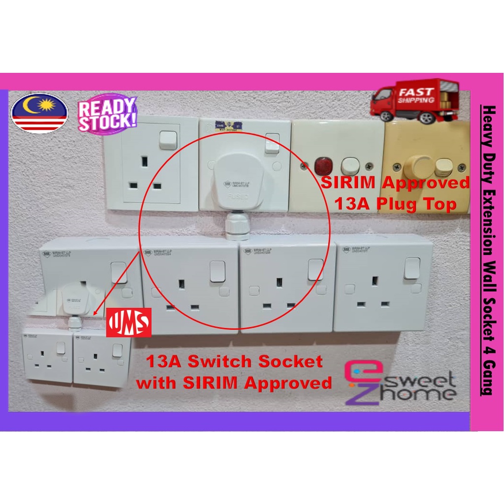 100% FULL Copper UMS 4 Gang Wall Socket Heavy Duty/T adaptor/Wall ...