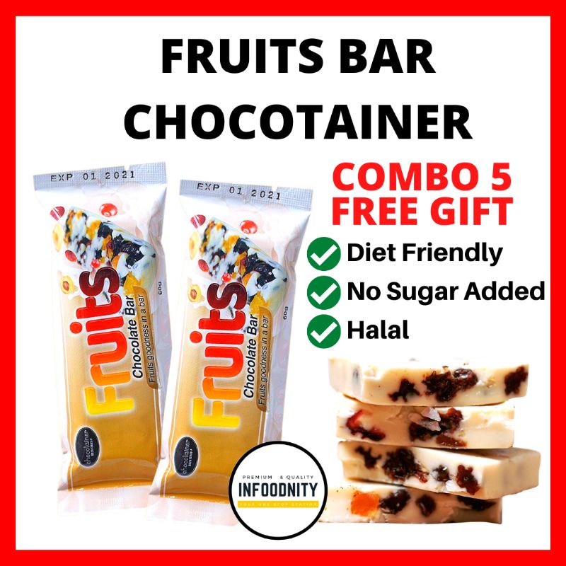 [FRUITS] CHOCOTAINER Energy Bar Halal Dark Chocolate Sugar Free Coklat ...