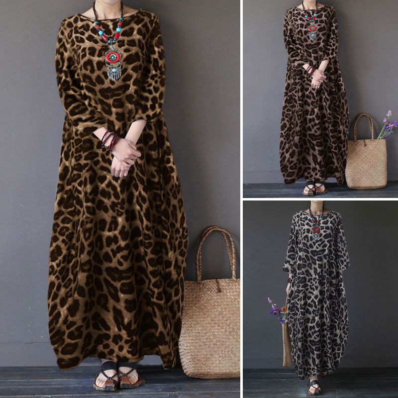 WOMEN MAXI DRESS LEOPARD PRINTED BAJU JUBAH WANITA BESAR SAIZ MAXI ...