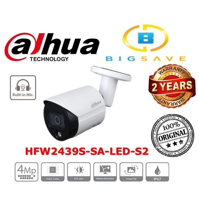 DAHUA 4MP HFW2439S-SA-LED-S2 LITE FULL COLOR BULLET NETWORK CAMERA | Shopee Malaysia