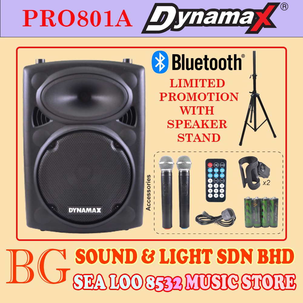 DYNAMAX PRO801A 8 INCH PORTABLE SPEAKER WITH DUAL WIRELESS HANDHELD ...