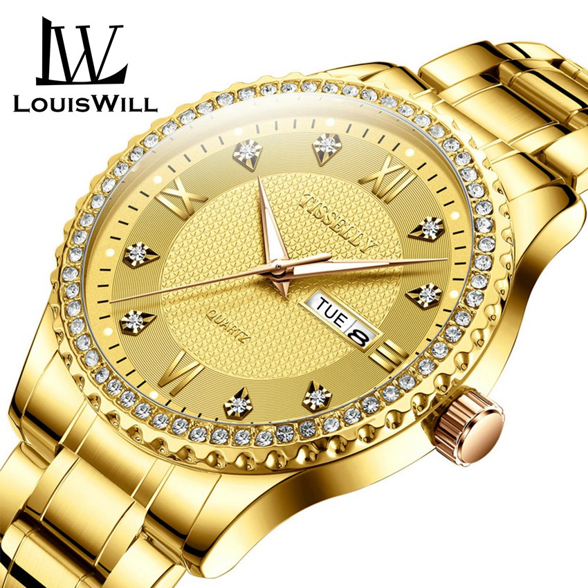 LouisWill Classic Men Diamond Watches Luxury Gold Stainless Steel ...
