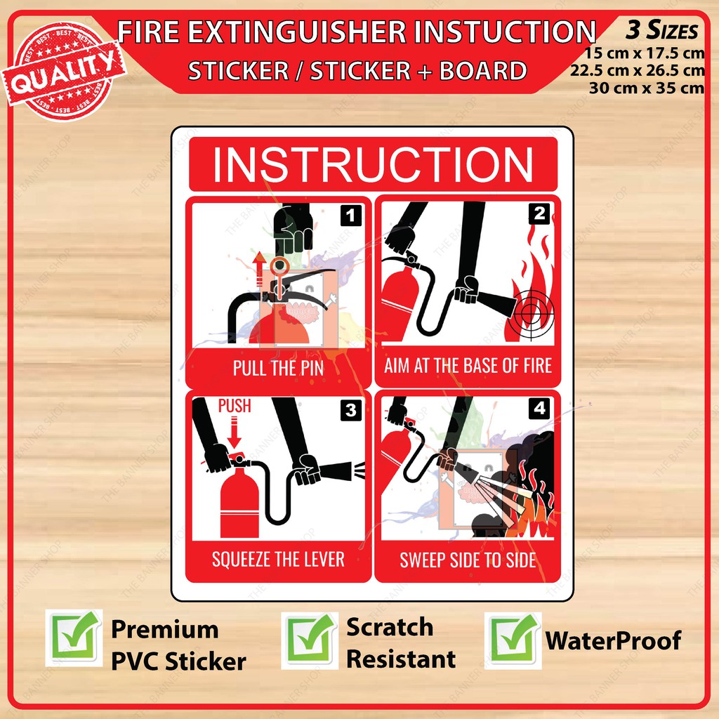 Fire Extinguisher Instruction Steps PVC Sticker/ Sticker + Board ...