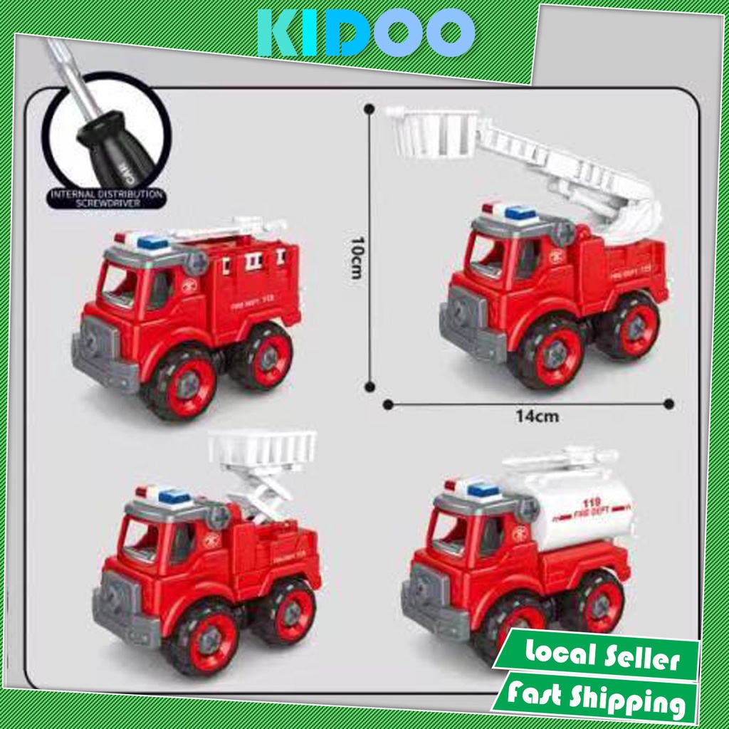 Kidoo Construction Toys Vehicle 4pcs Excavator Crane Fire Truck Bomba ...
