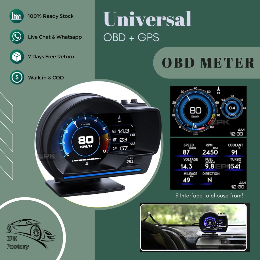 OBD Meter Gauge Universal HUD Smart Gauge P6 OBD+GPS Mode Proton Honda ...