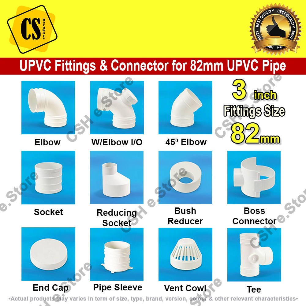 82mm UPVC Pipe Fitting Sambungan Paip Putih Elbow W/Elbow I/O 45 Elbow ...