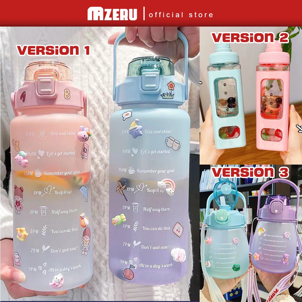 Mazeru - TIA 2L/1.4L /900/700 High Capacity Gradient Colour Plastic Square Bottle with Straw ...