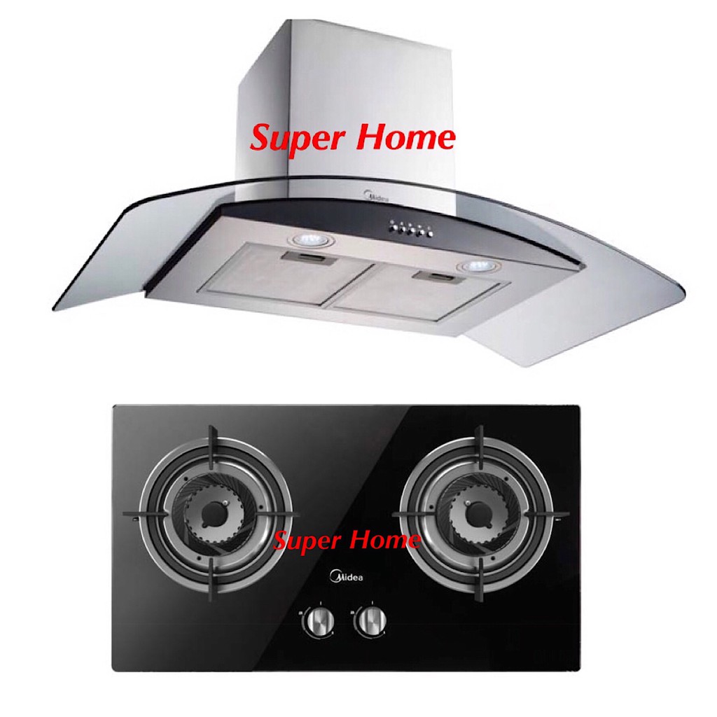 Midea mch-90mv3 cooker hood + midea mgh-2411gl built-in glass gas hob ...