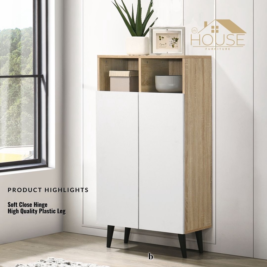 MYHOUSE Furniture 2 Door Shoe Cabinet with Open Storage Kayu Rak Kasut ...