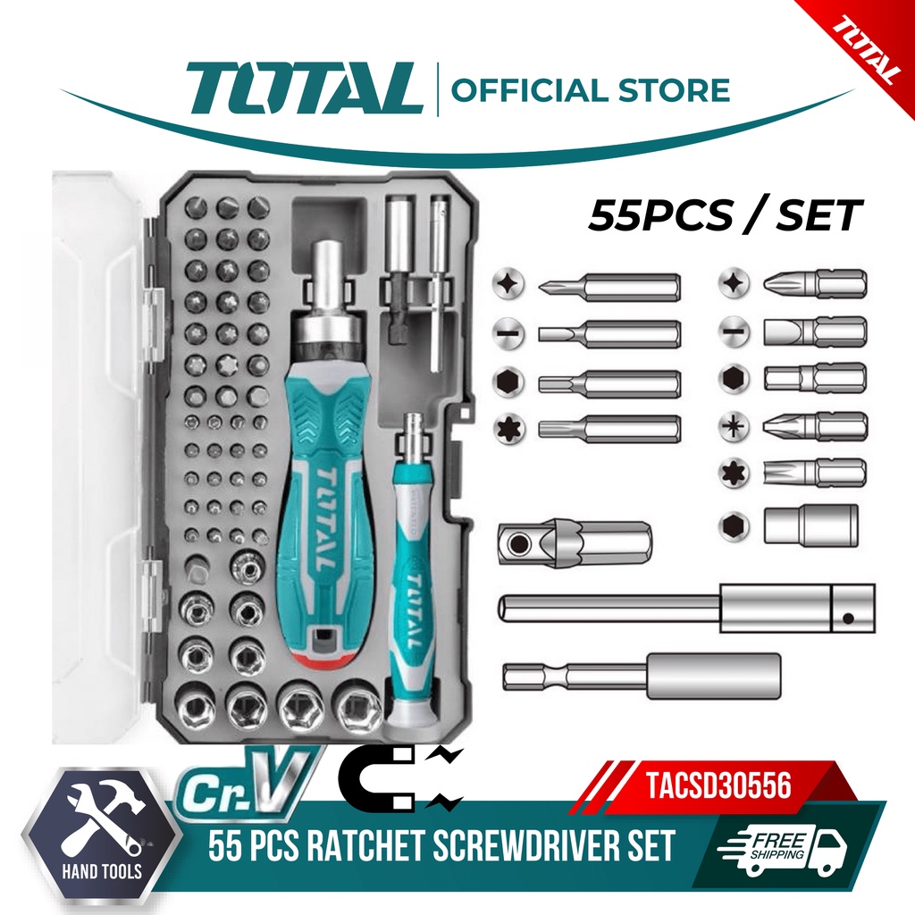 Total Ratchet Screwdriver Bit Set (55 Pcs) TACSD30556 | Shopee Malaysia